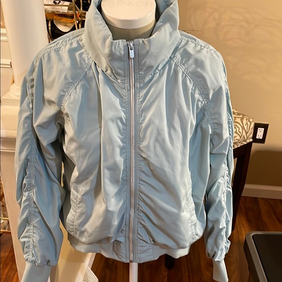 Athleta | Jackets & Coats | Athleta Blue Bomber Jacket With Elastic ...
